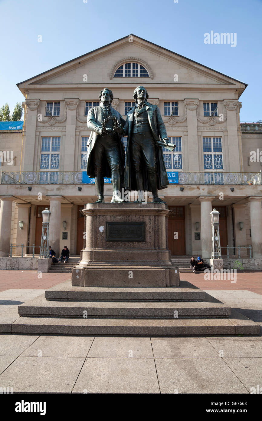 German national theatre, Goethe and Schiller Monument, Weimar Stock ...