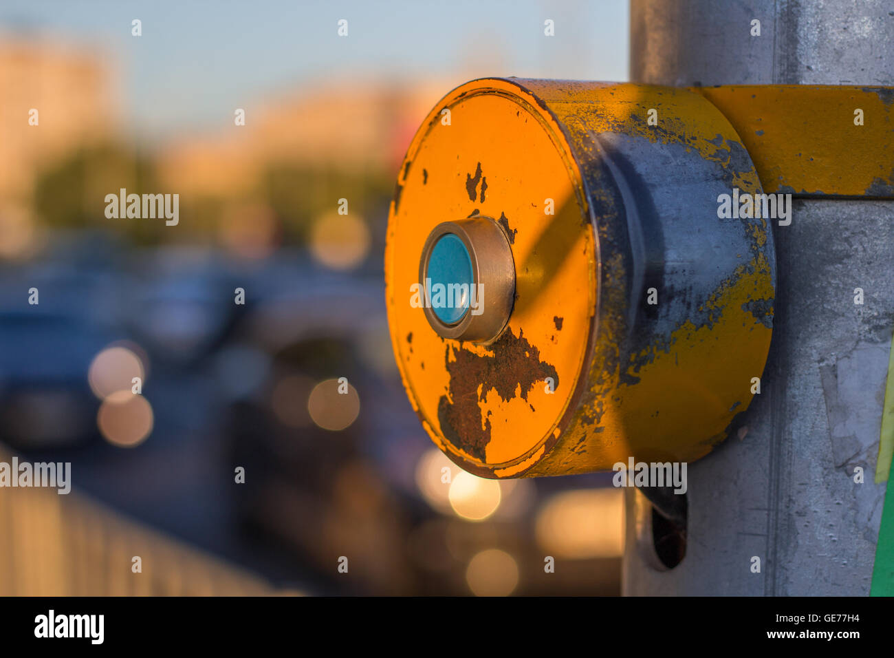 Push-button on cross walk to switch lights Stock Photo - Alamy