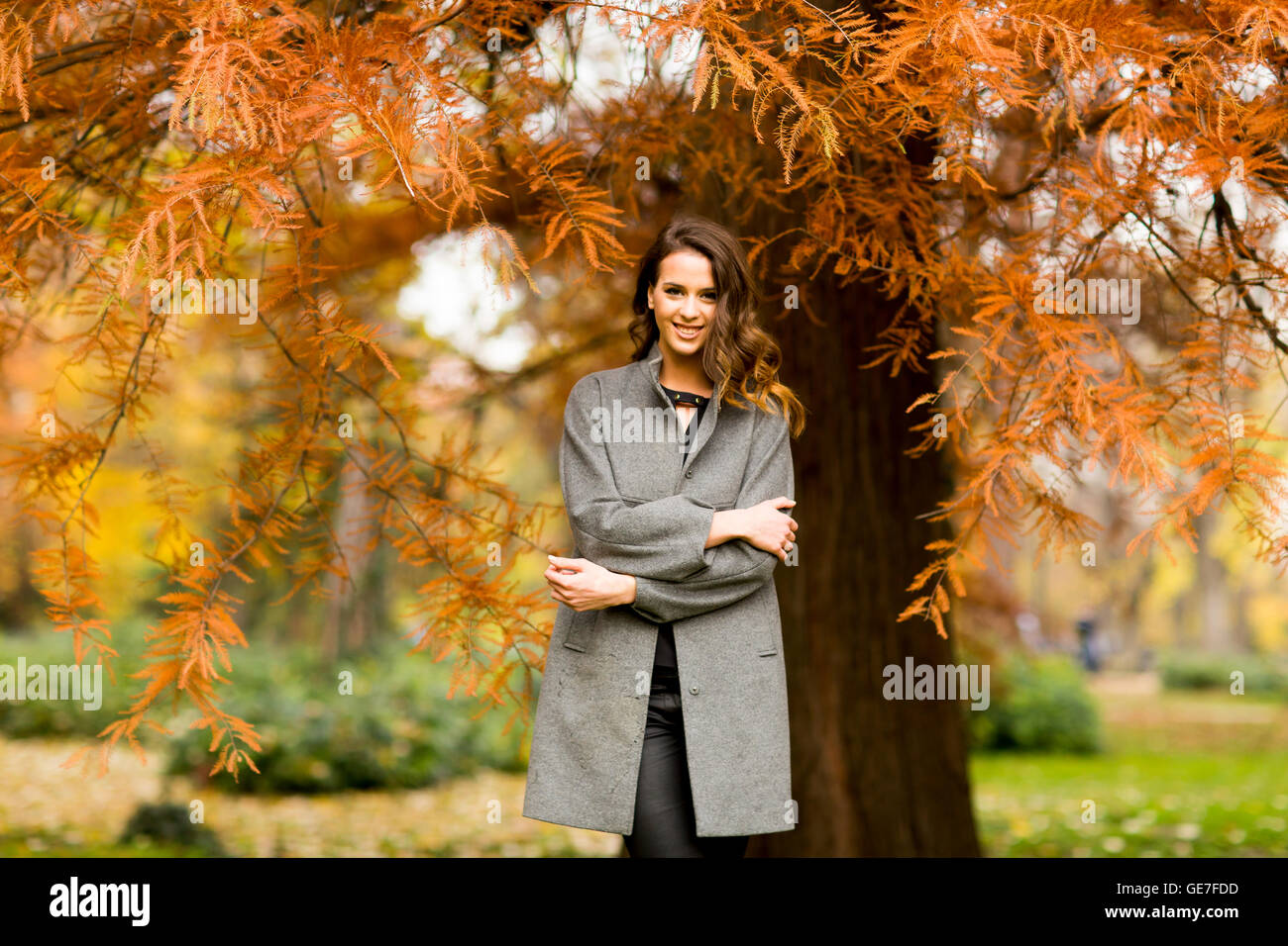 Pertty young woman in the autumn park Stock Photo - Alamy