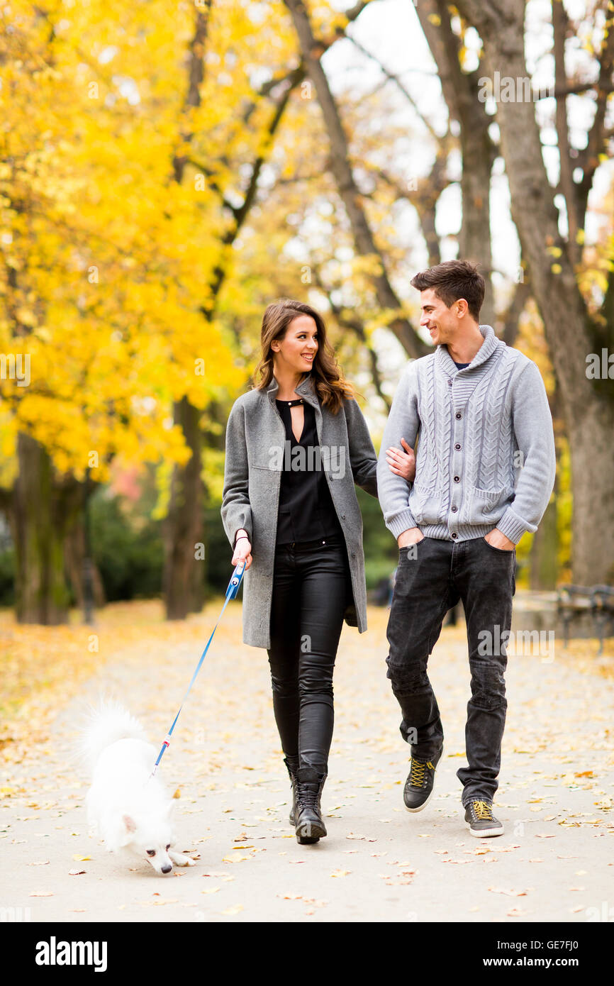 Loving couple walking in the autumn park Stock Photo - Alamy