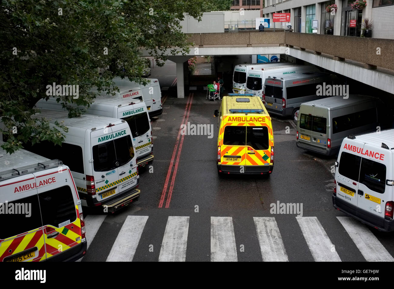 fleet of ambulances in grounds of st thomas' nhs hospital london uk ...