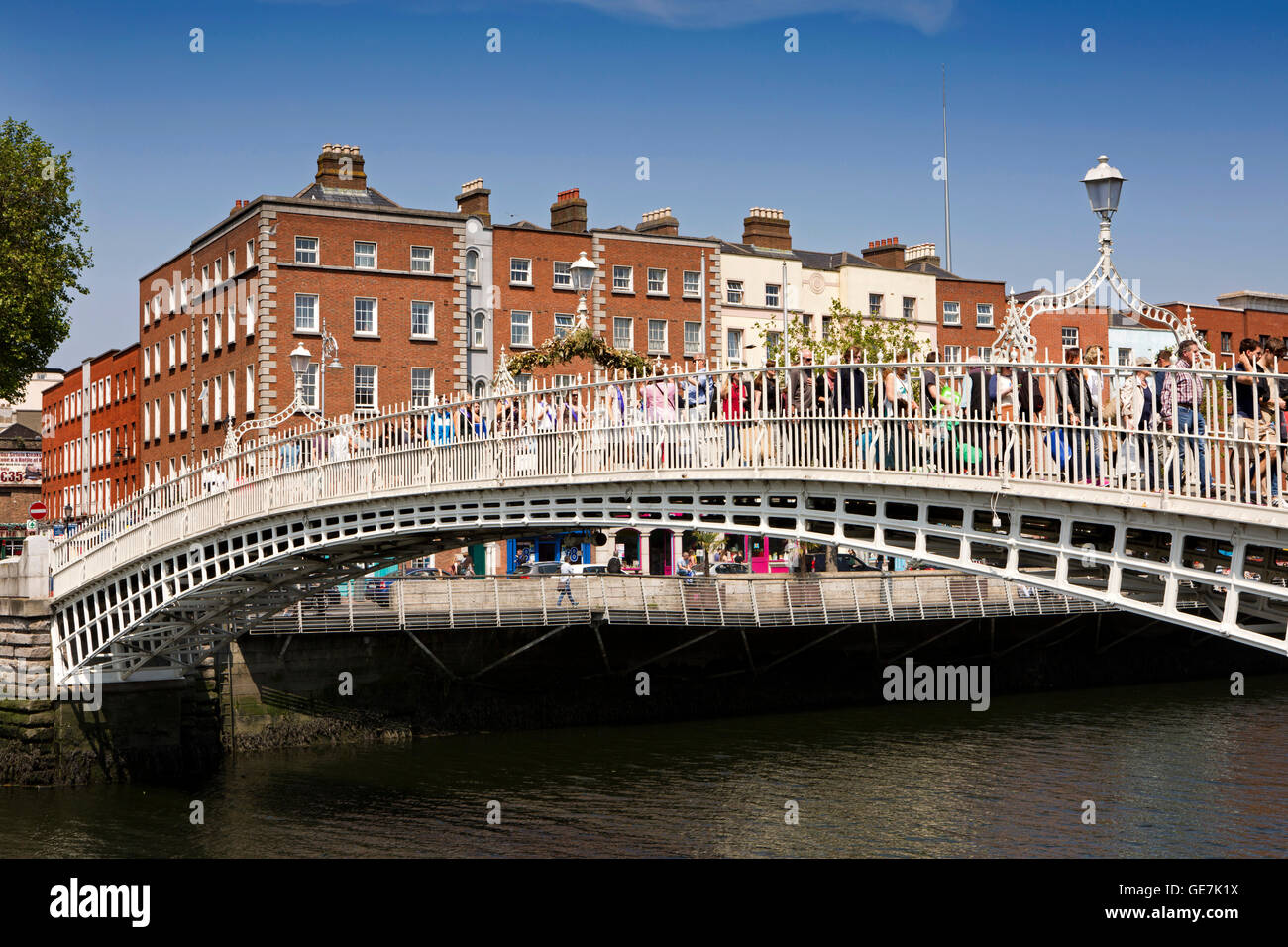 Ireland, Dublin, 1816 Halfpenny Bridge over the River Liffey Stock ...