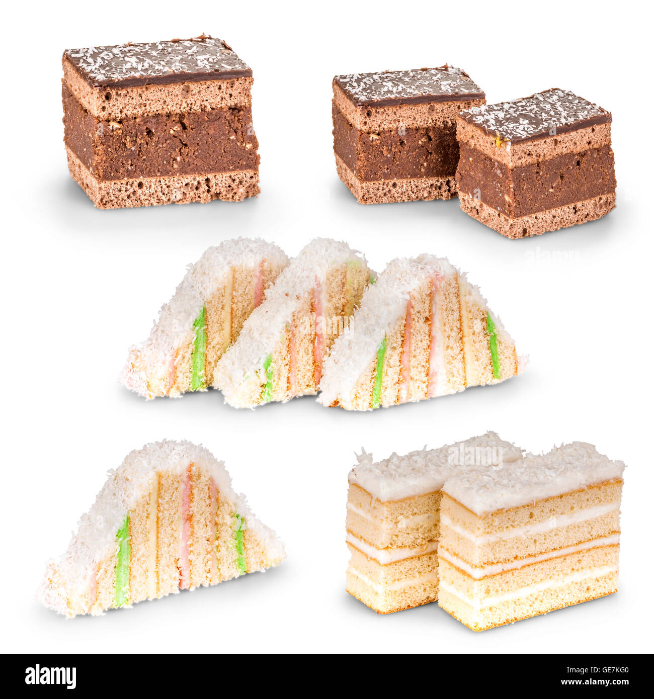 Set of various layered cake on white Stock Photo - Alamy