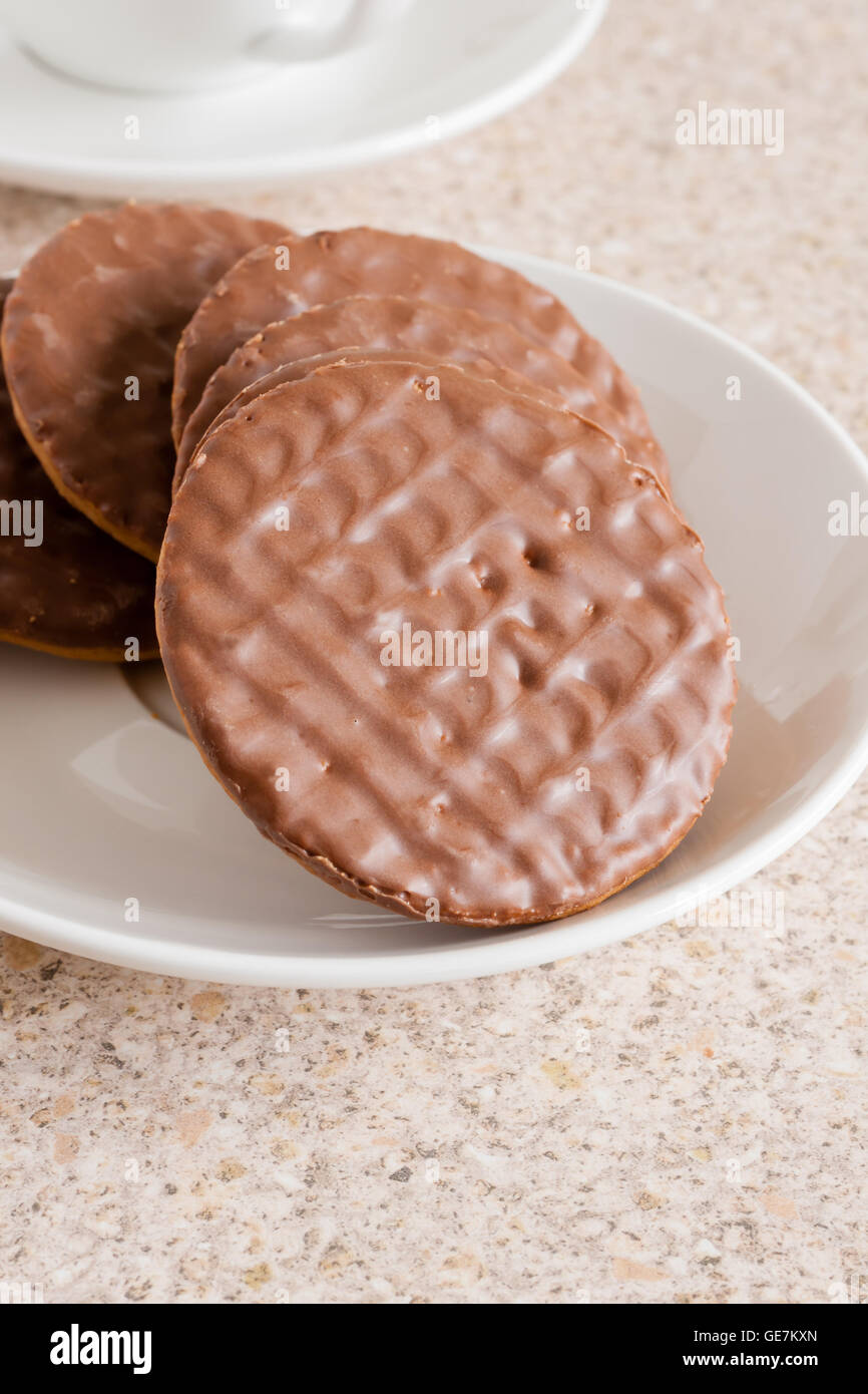 Milk chocolate covered digestive sweetmeal or wholemeal biscuits Stock ...