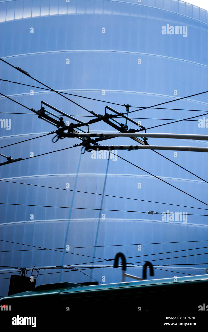 Overhead power cables for the trolleybus system in Seattle Washington ...