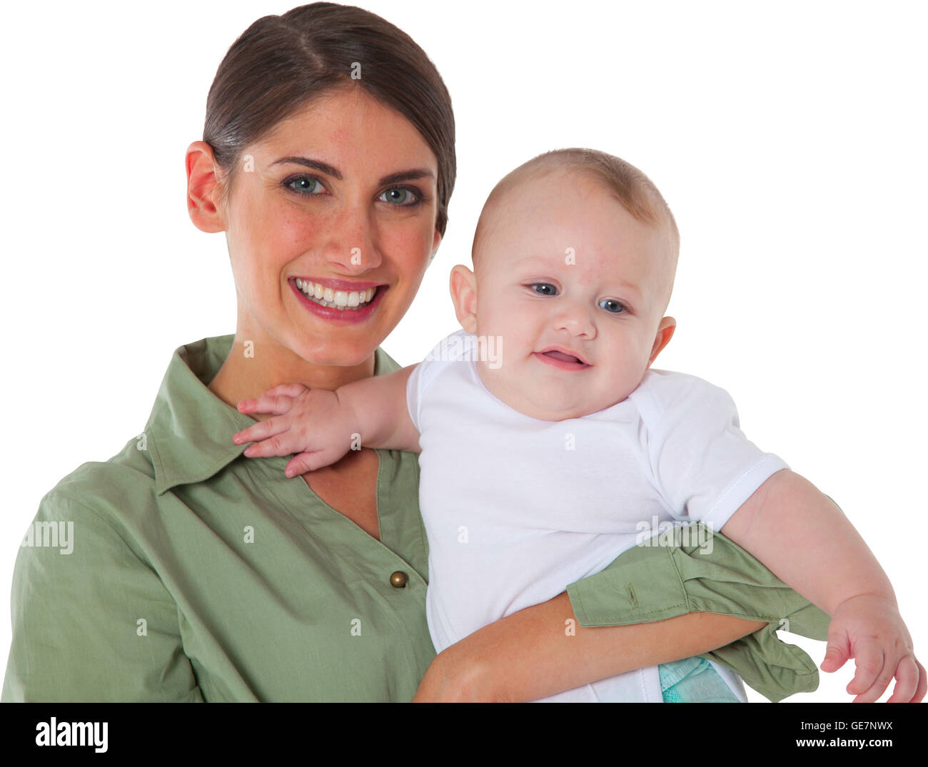 A photo of young mother carrying baby boy Portrait of happy woman with ...
