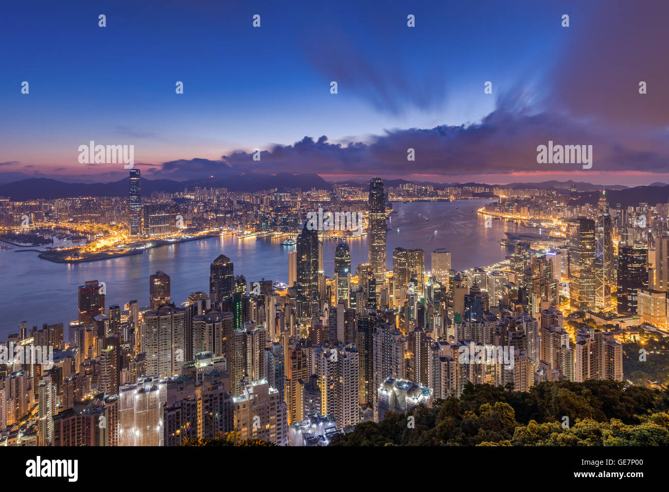 Hong Kong city view from peak at dawn Stock Photo - Alamy