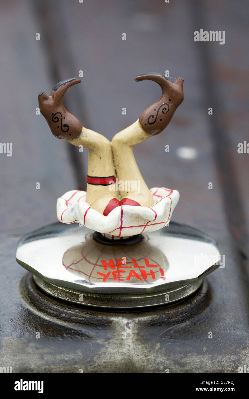 Cowgirl "Hell Yeah" American car hood ornament Stock Photo - Alamy