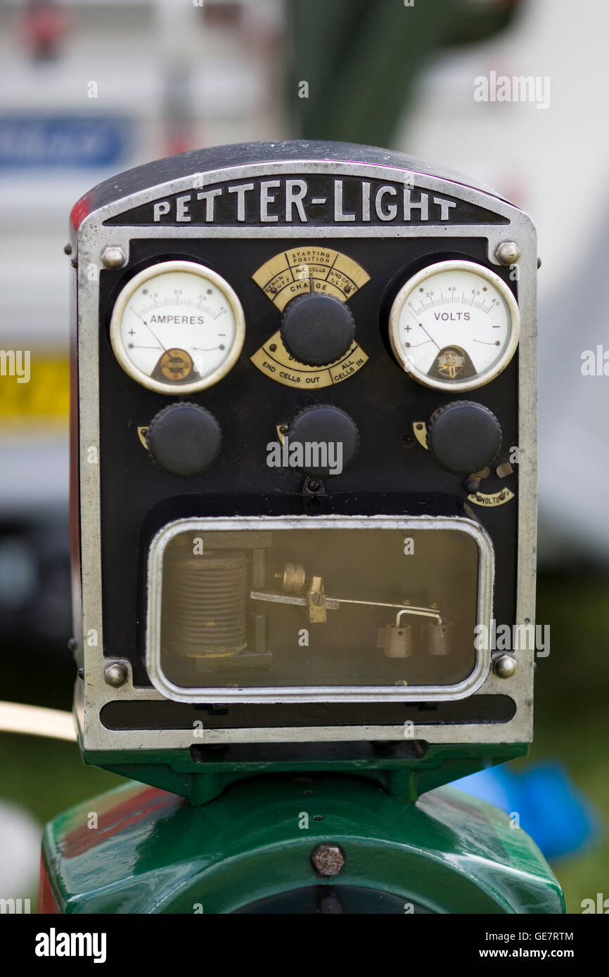 Petter LIght amps and voltage reader on a steam engine Stock Photo - Alamy