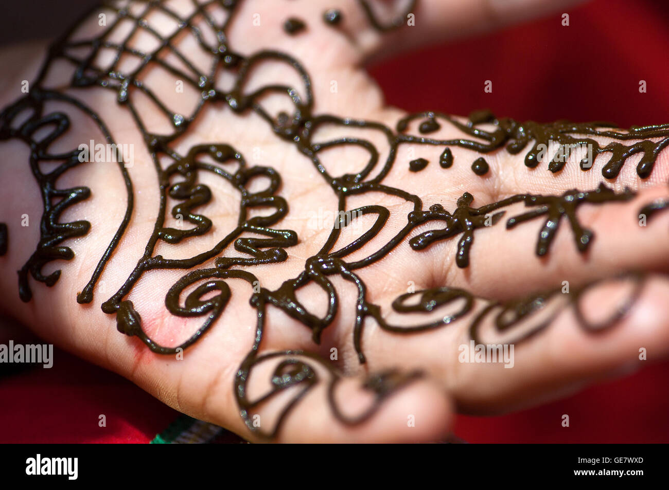 Henna hand painting close-up on woman's hand, Qatar Stock Photo - Alamy