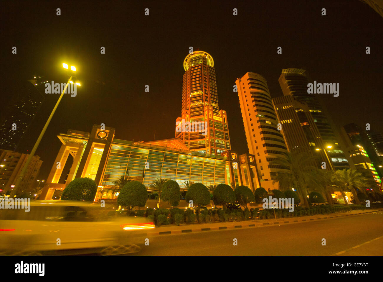 Dar Al-Awadi Tower, at night, Downtown, Kuwait city, Kuwait Stock Photo ...