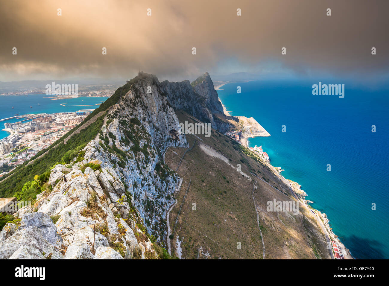 View of the Gibraltar rock from the Upper Rock Stock Photo - Alamy