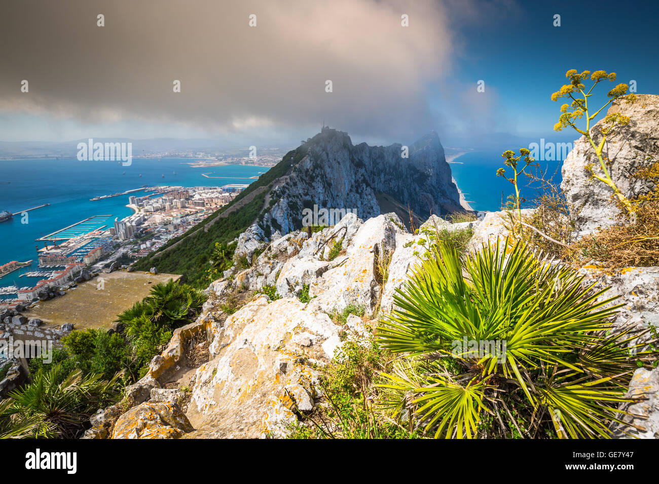 View of the Gibraltar rock from the Upper Rock Stock Photo - Alamy