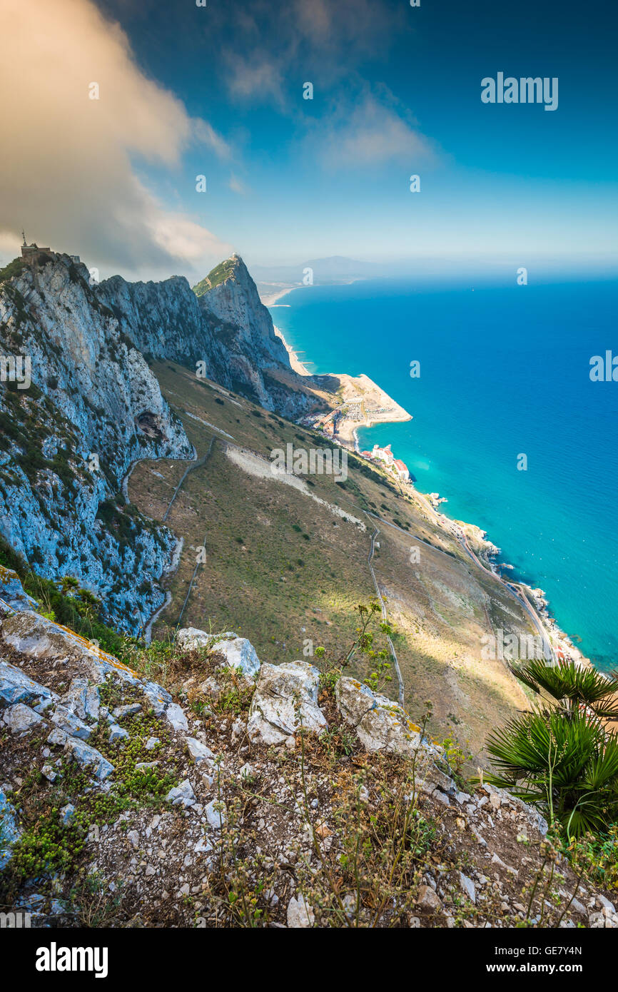 View of the Gibraltar rock from the Upper Rock Stock Photo - Alamy