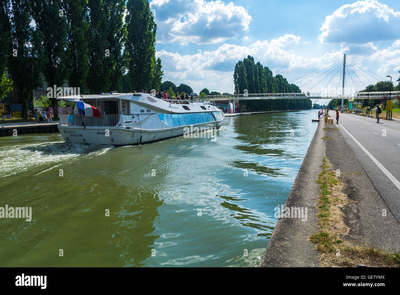 Bobigny, France, Tourist Boat on L'Ourcq Canal, Paris Suburbs, Park ...