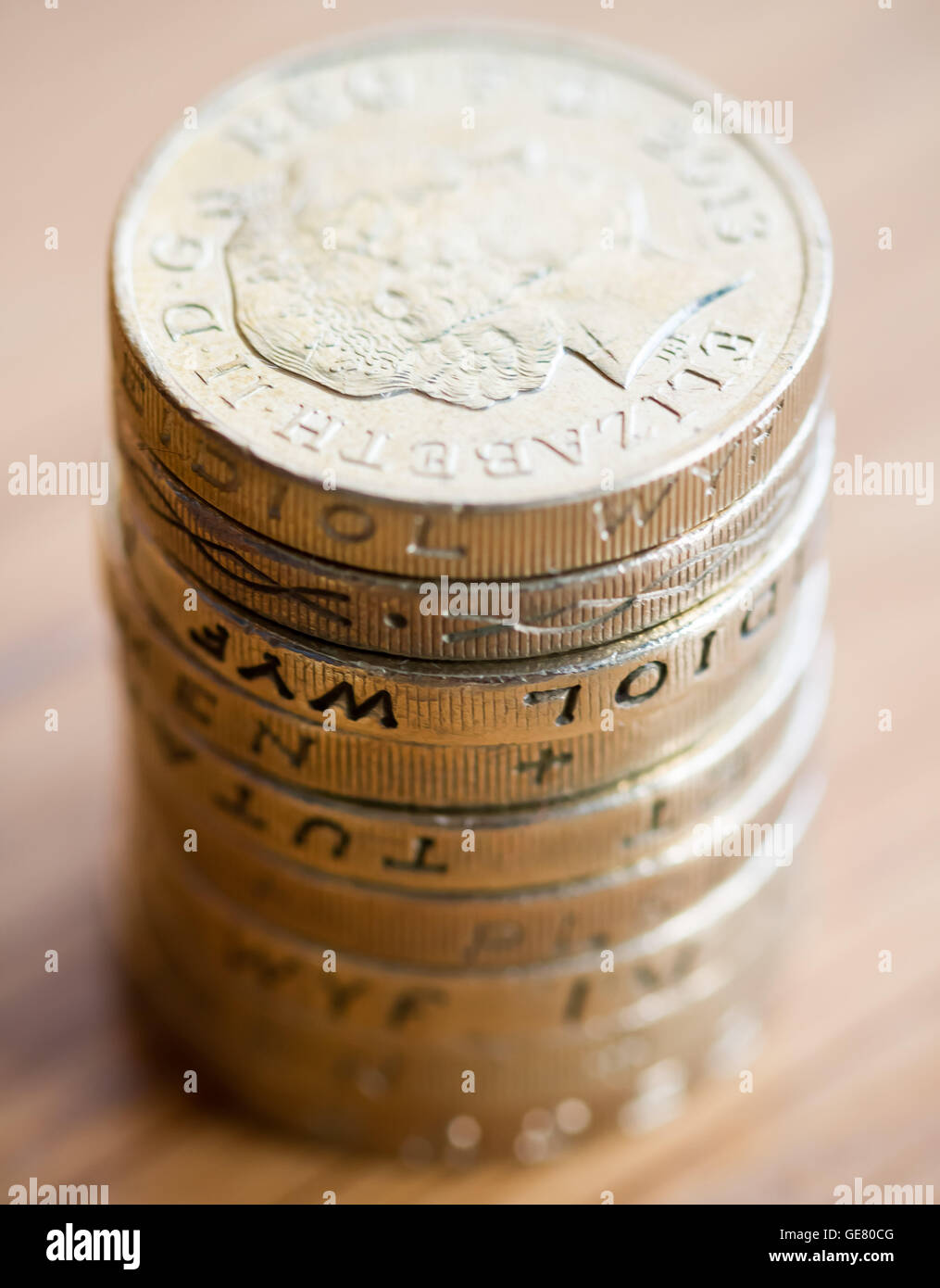 British £1 pound coins sterling currency Stock Photo - Alamy
