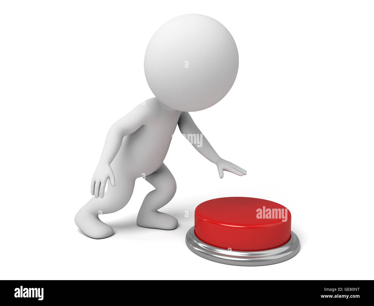 The 3d guy and a red button Stock Photo - Alamy