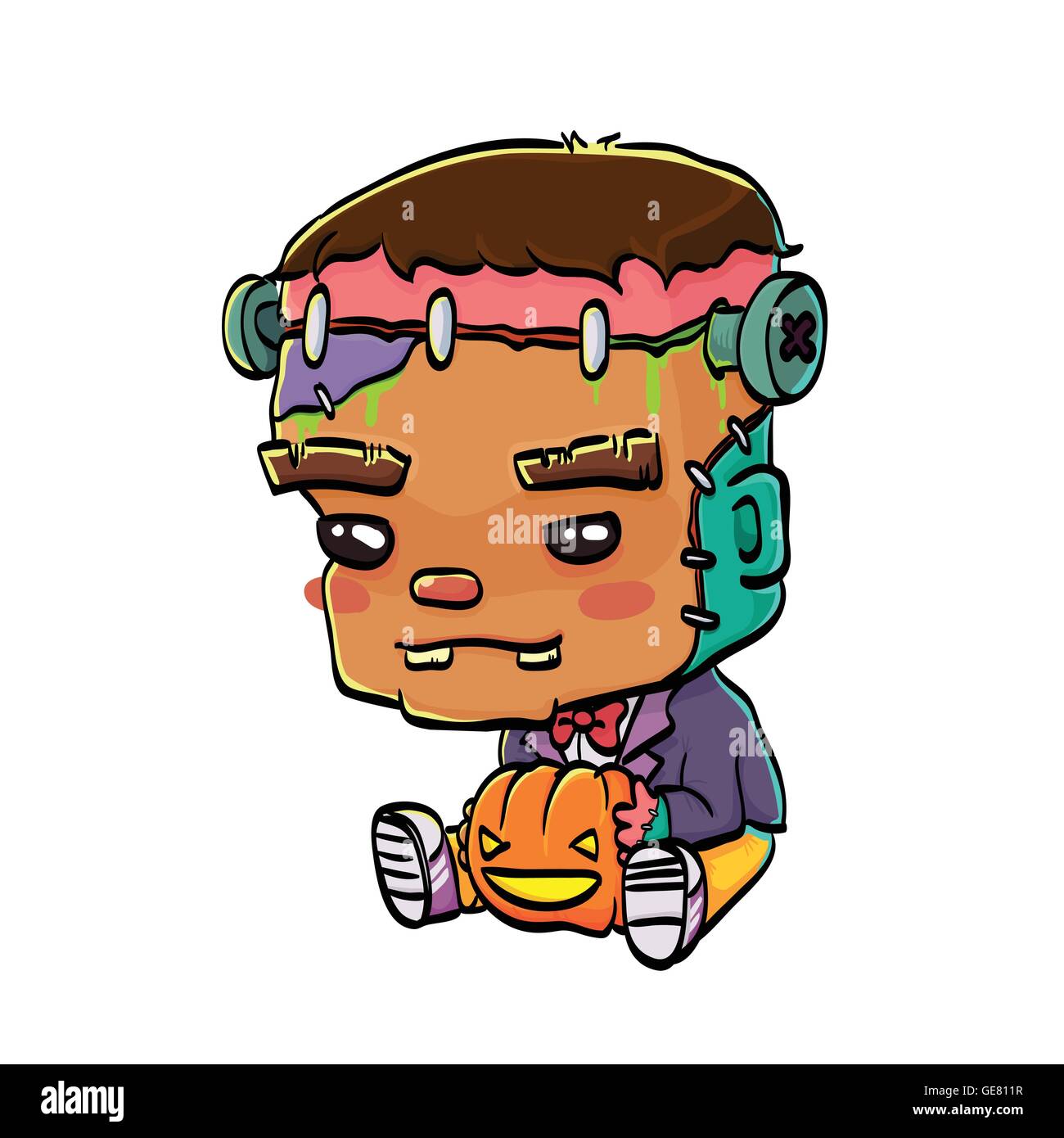 Vector Illustration of Cute Cartoon Character Frankenstein with Jack O ...