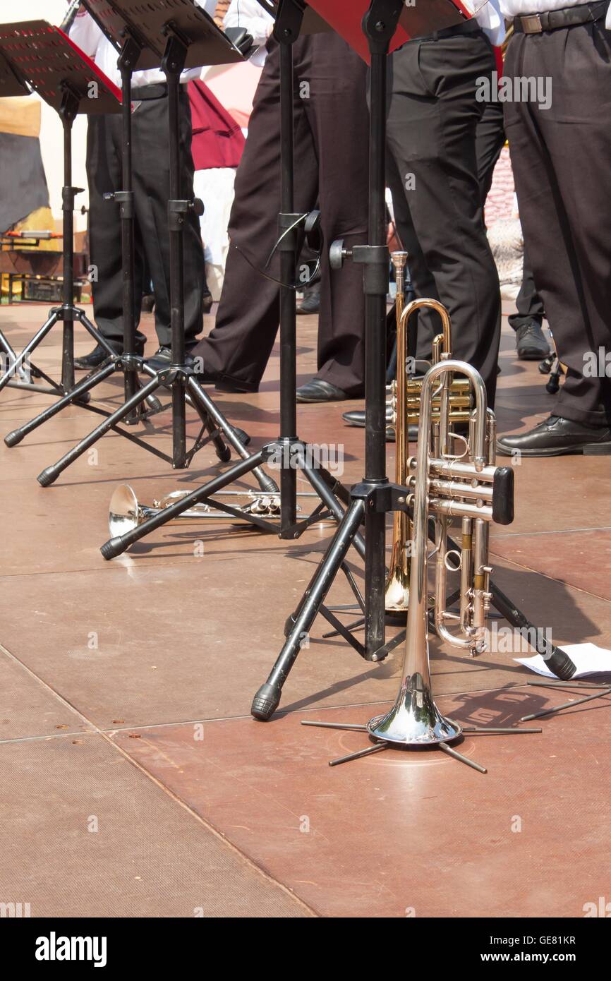 Trumpet on the concert stage. Musical performances. Musical instrument ...