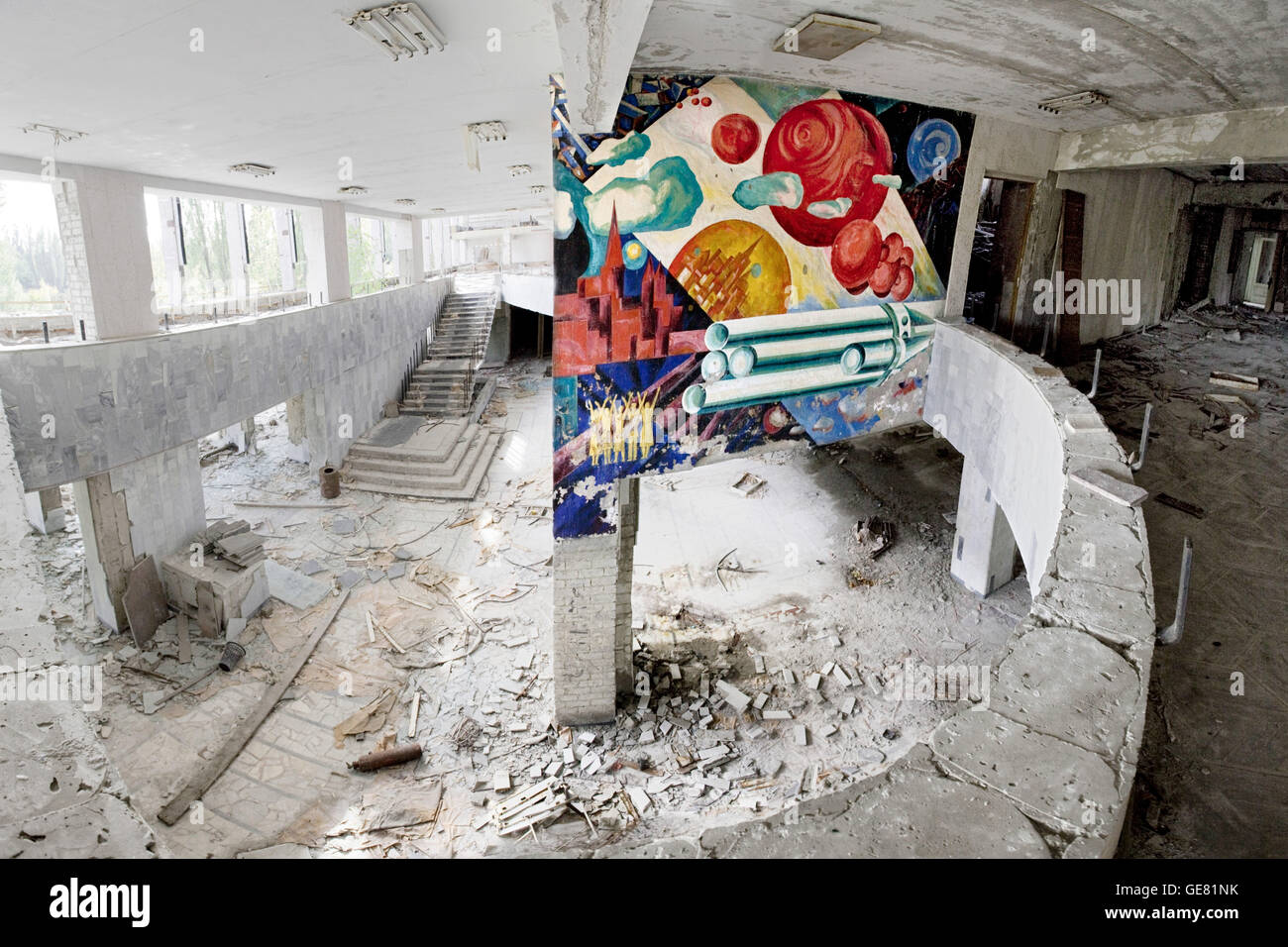 Painted Soviet wall murals inside the Palace of Culture in the ...