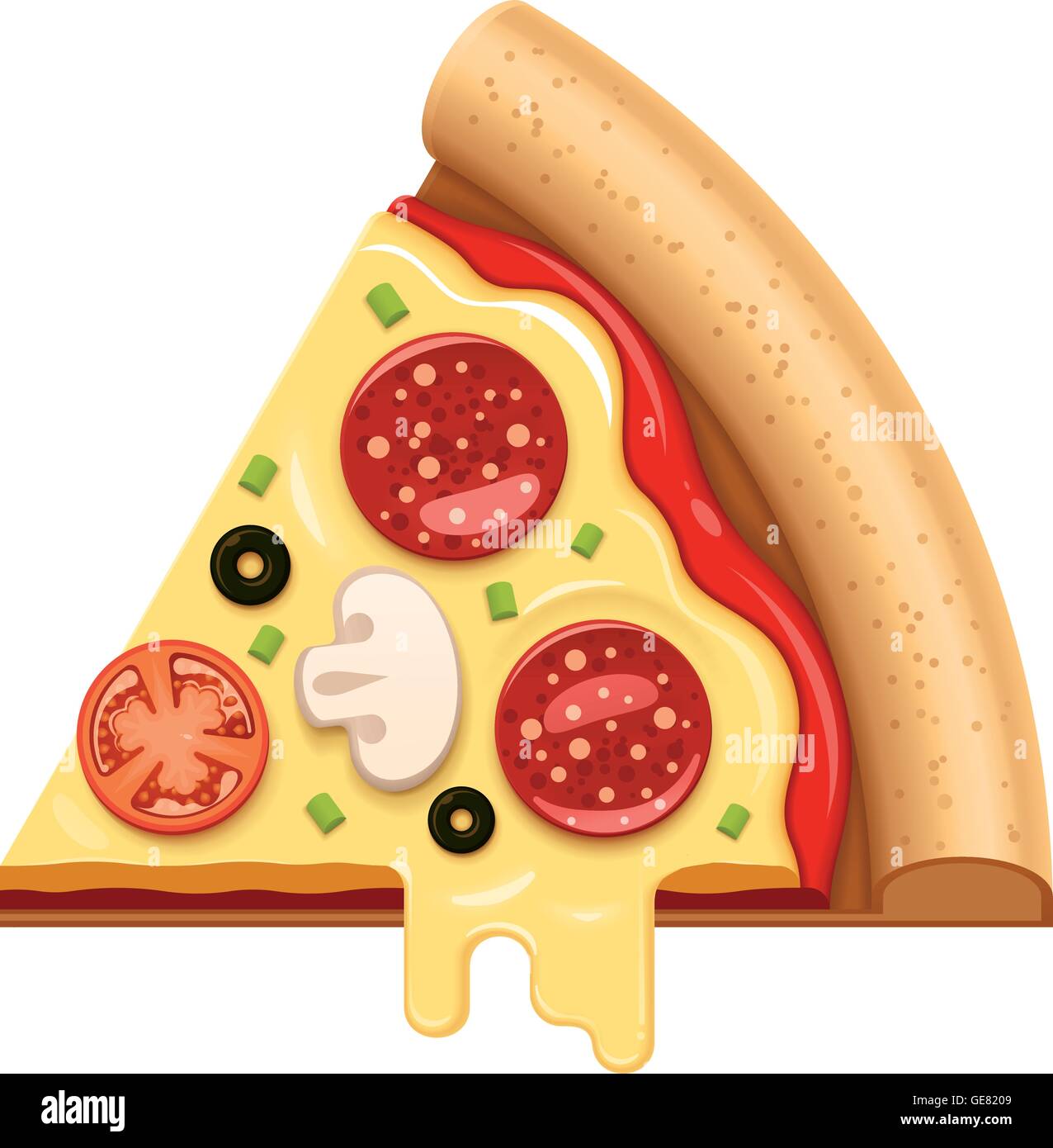 Vector hot pizza slice with sticky cheese and salami icon Stock Vector ...