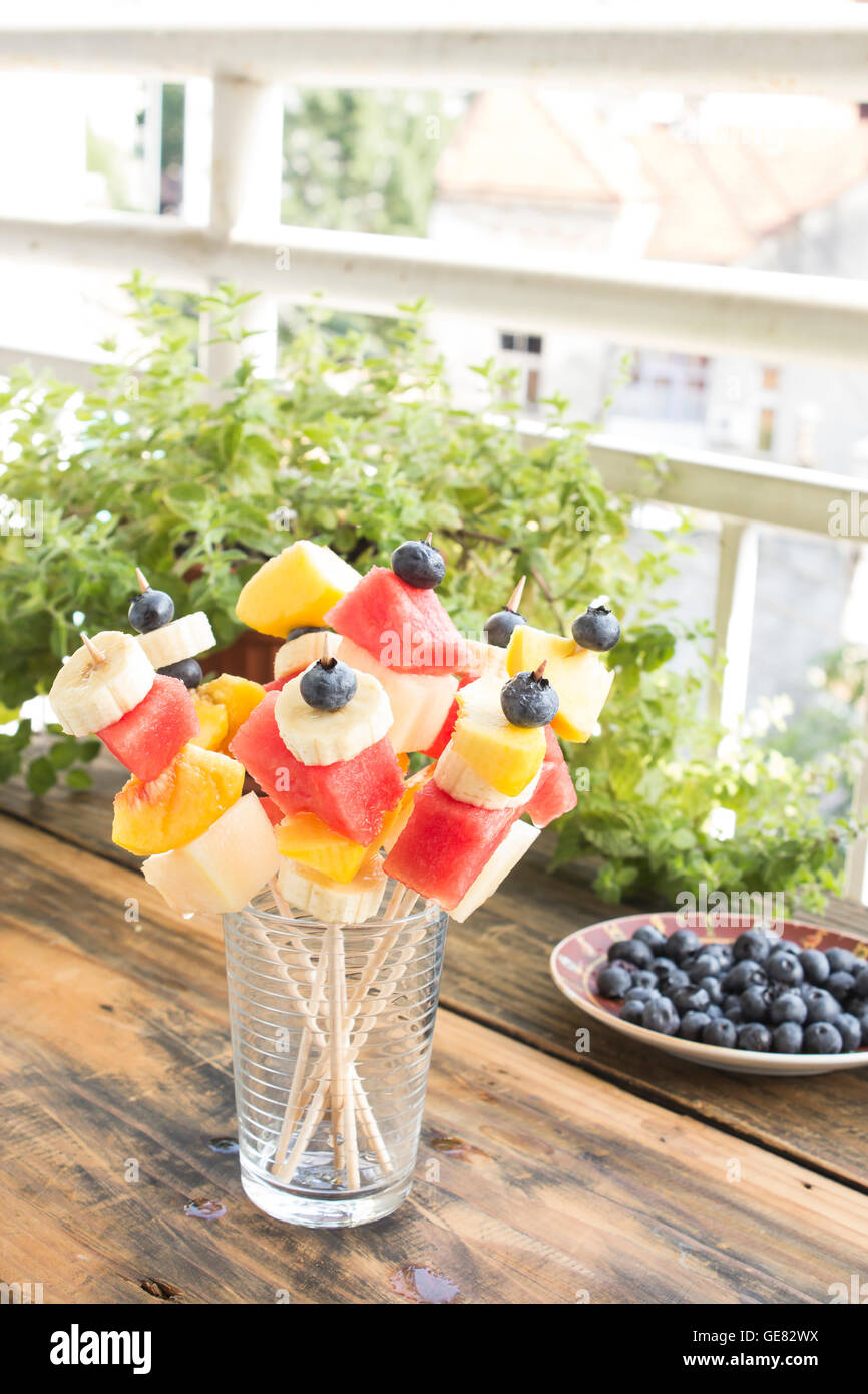 Refreshing Fruit Skewers - Fruit Snack Stock Photo - Alamy