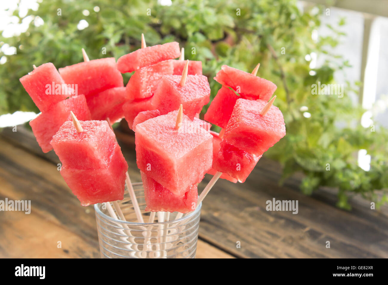 Refreshing Skewers of Watermelon - Fruit Snack Stock Photo - Alamy
