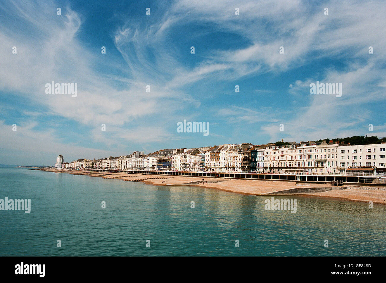 Hastings and St Leonards seafront, Sussex UK, from Hastings pier, in ...