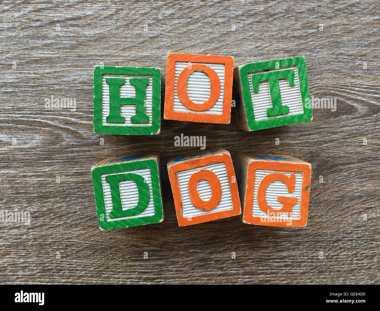 HOT DOG sentence written with wood block letter characters Stock Photo ...