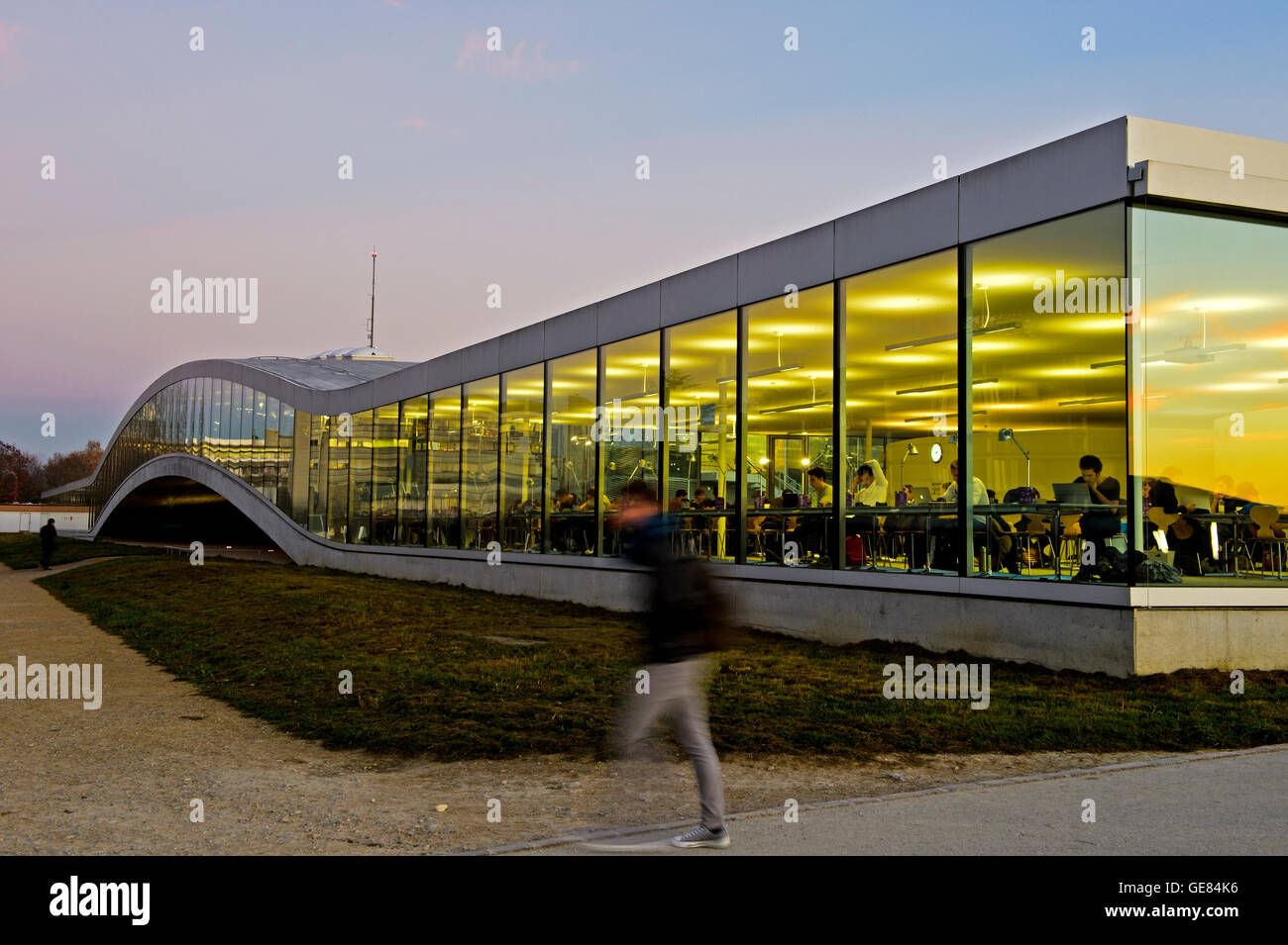 Dawn at a study hall of the Rolex Learning Center, École polytechnique ...