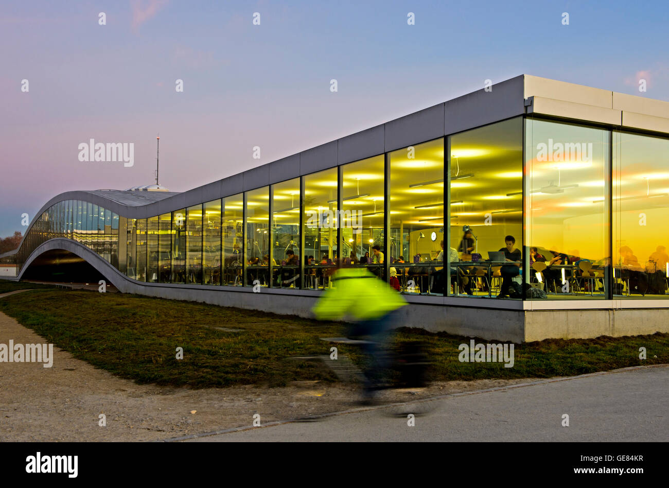 Dawn at a study hall of the Rolex Learning Center, École polytechnique ...