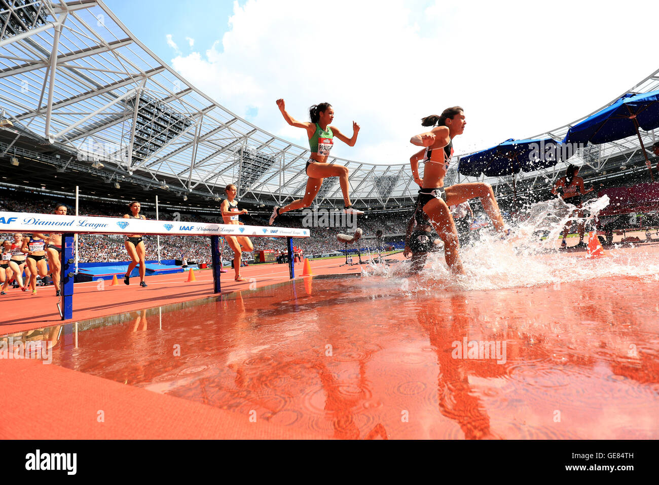 USA's Stephanie Garcia and Jamaica's Aisha Praught (centre) clear the ...