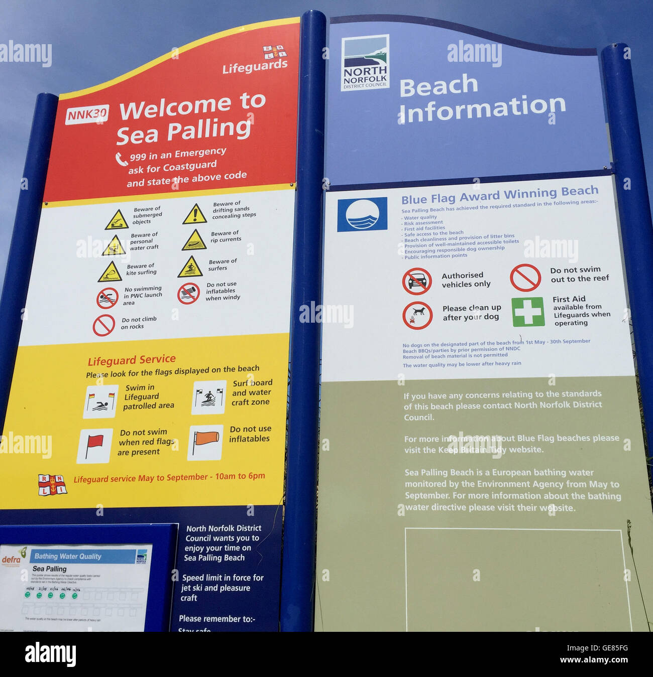 A general view of a sign on Sea Palling beach, where a man has died ...