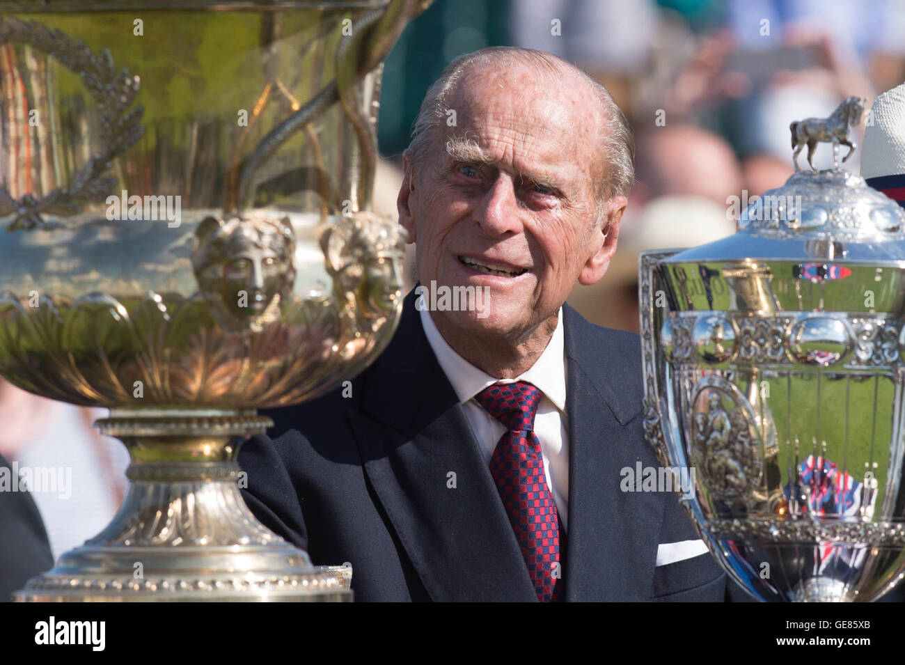 The Duke of Edinburgh arrives to present the trophy to the winners of ...