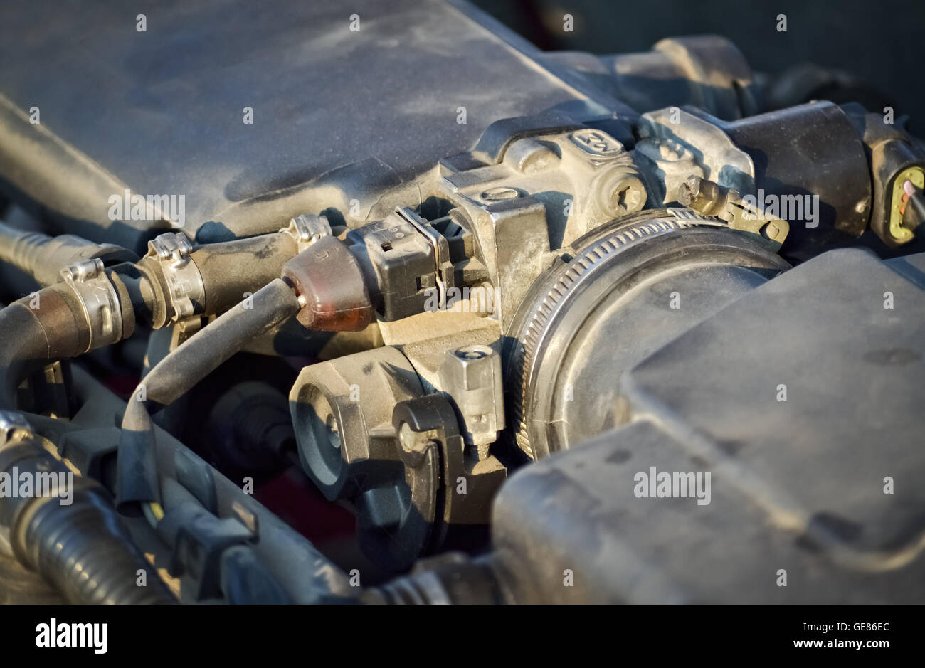 Part of gasoline car engine under the hood Stock Photo - Alamy