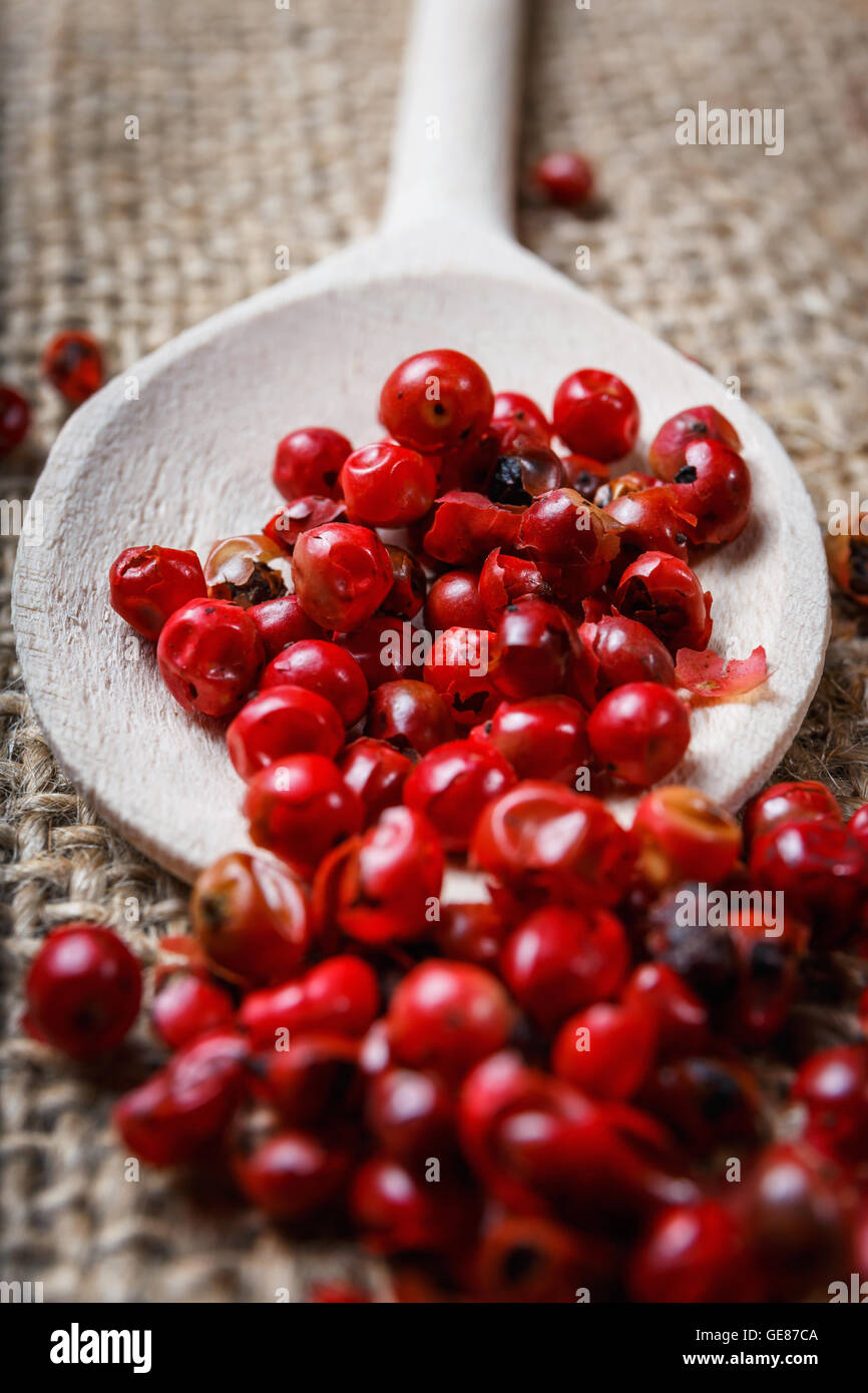 Spicy Red Pepper on wooden spoon Stock Photo - Alamy