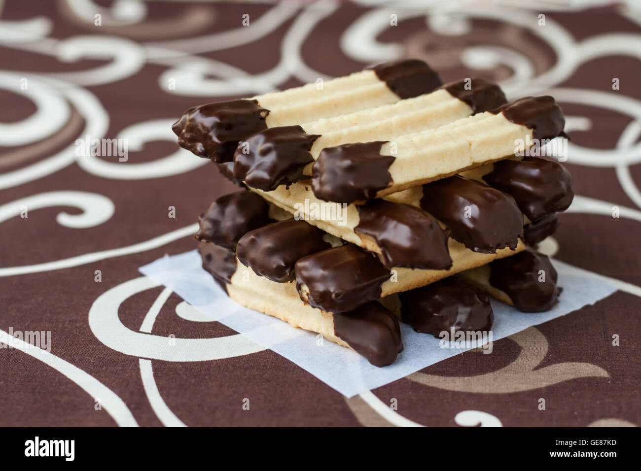 long sticks shortbread dipped in chocolate Stock Photo - Alamy