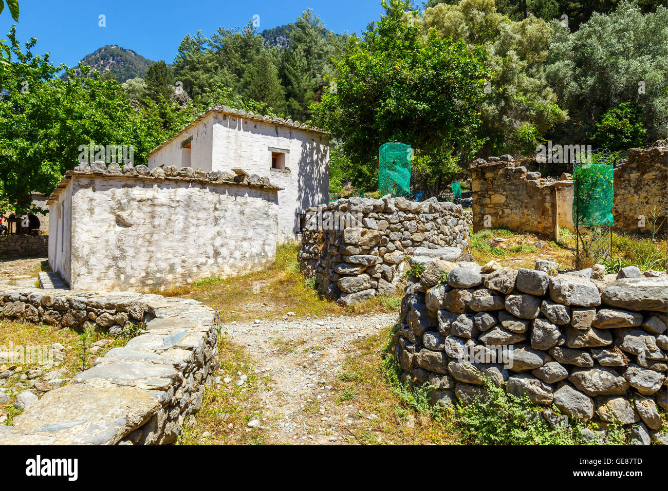displaced village Samaria in Samaria Gorge in central Crete, Greece ...