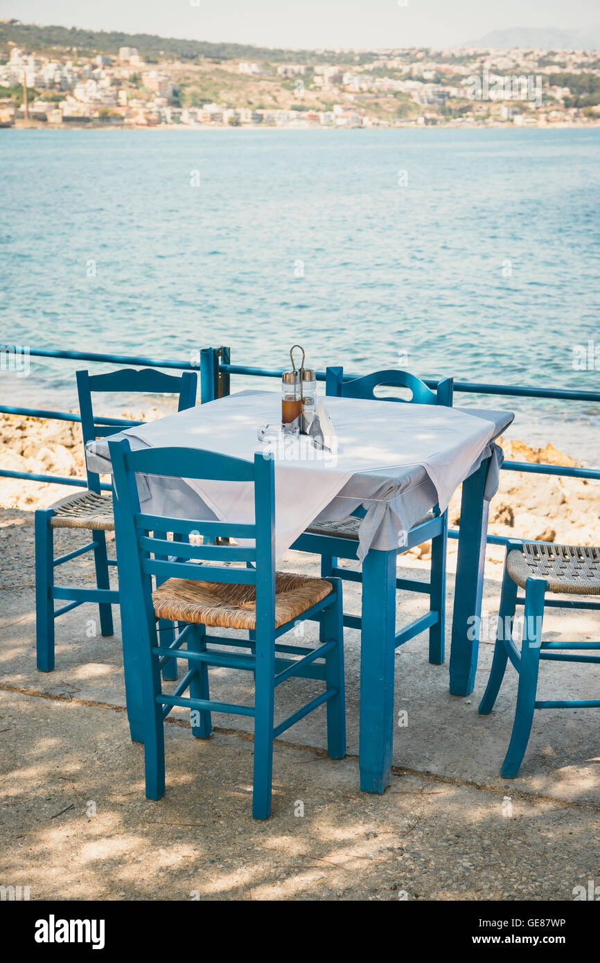 Empty greek cafe on Crete Island, Greece Stock Photo - Alamy