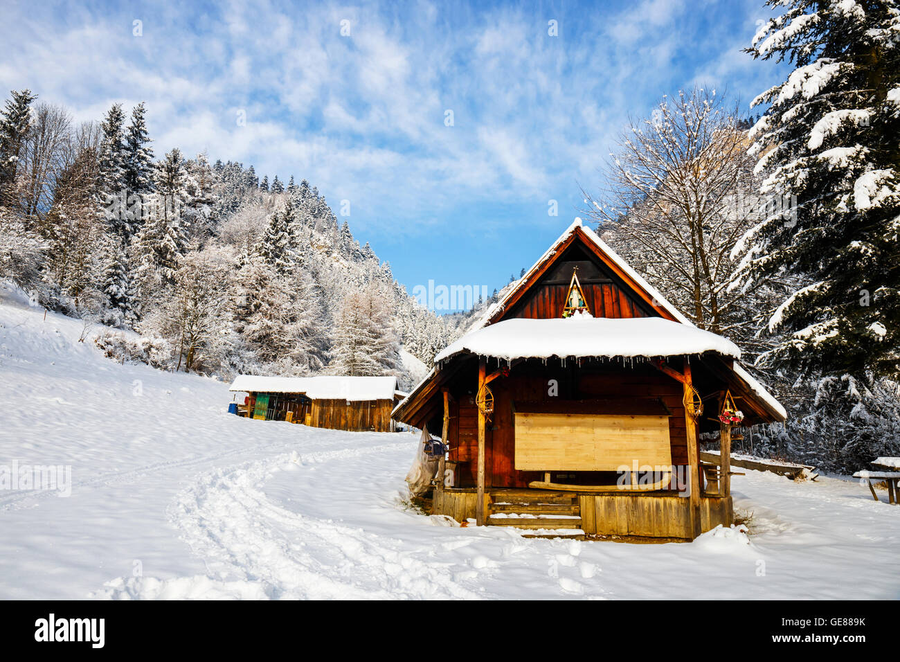 Small hut in the mountains Stock Photo - Alamy