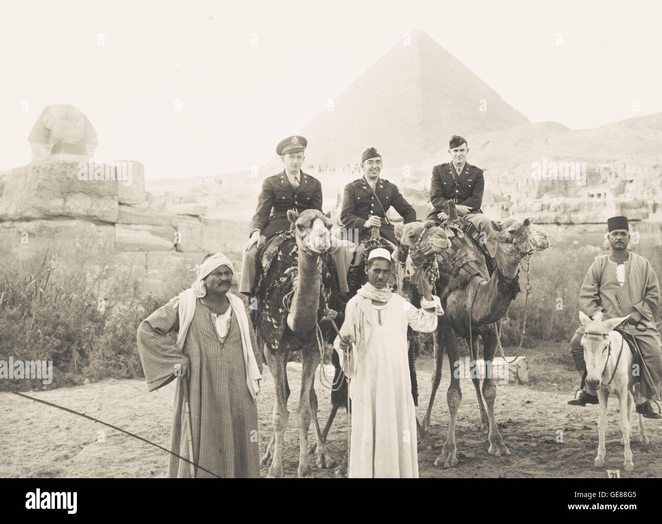Army Officers on Camels, Great Pyramids and Sphinx Vintage Photograph ...