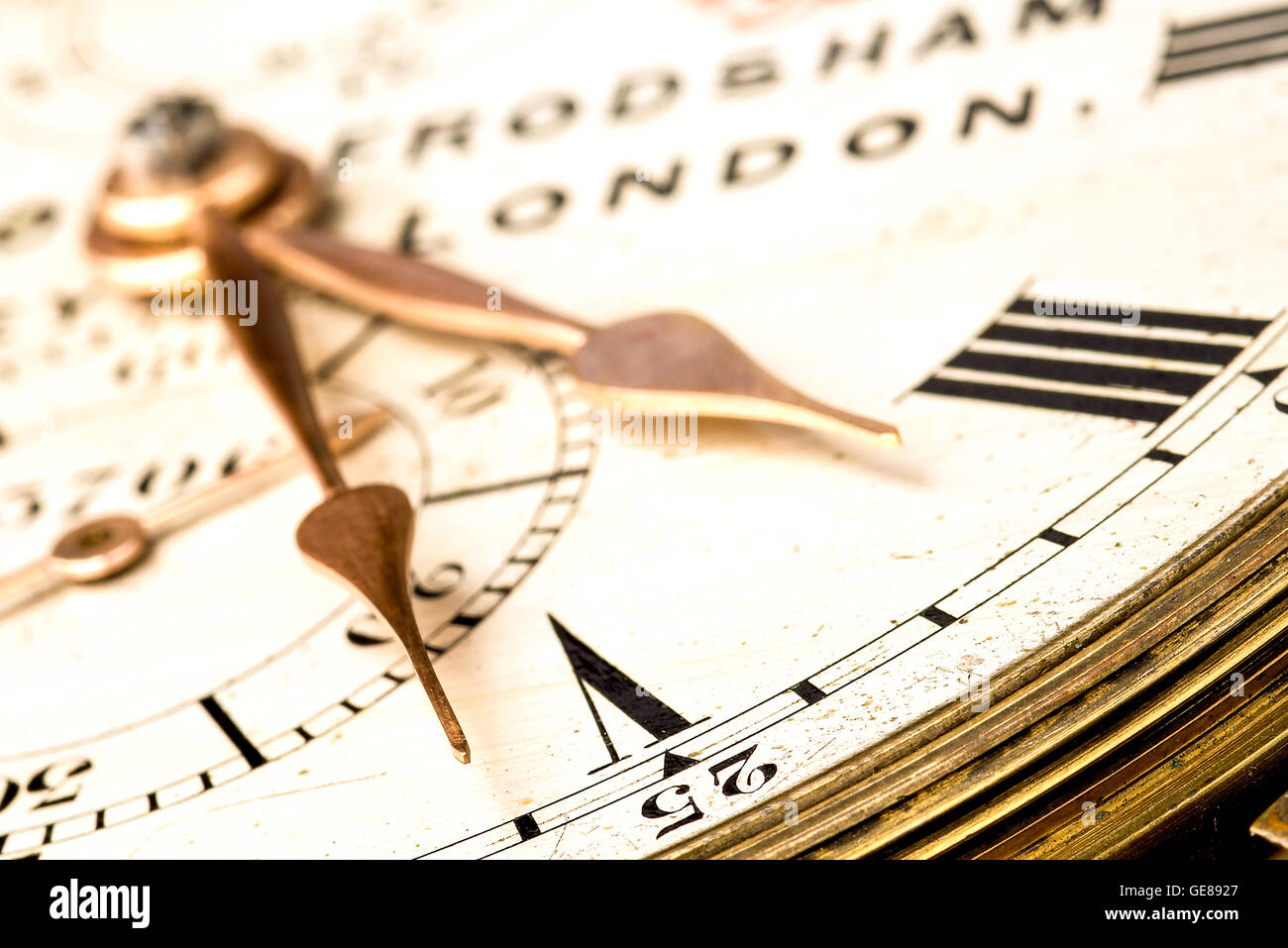 pointers of antique marine chronometer reaching twelve Stock Photo - Alamy