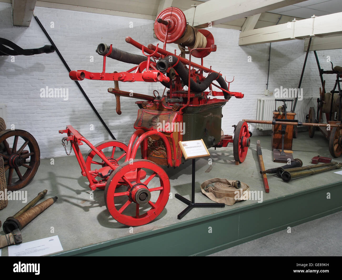 A 1850 Bergen Heiligerlee hand-pumped fire engine, demonstrating early ...