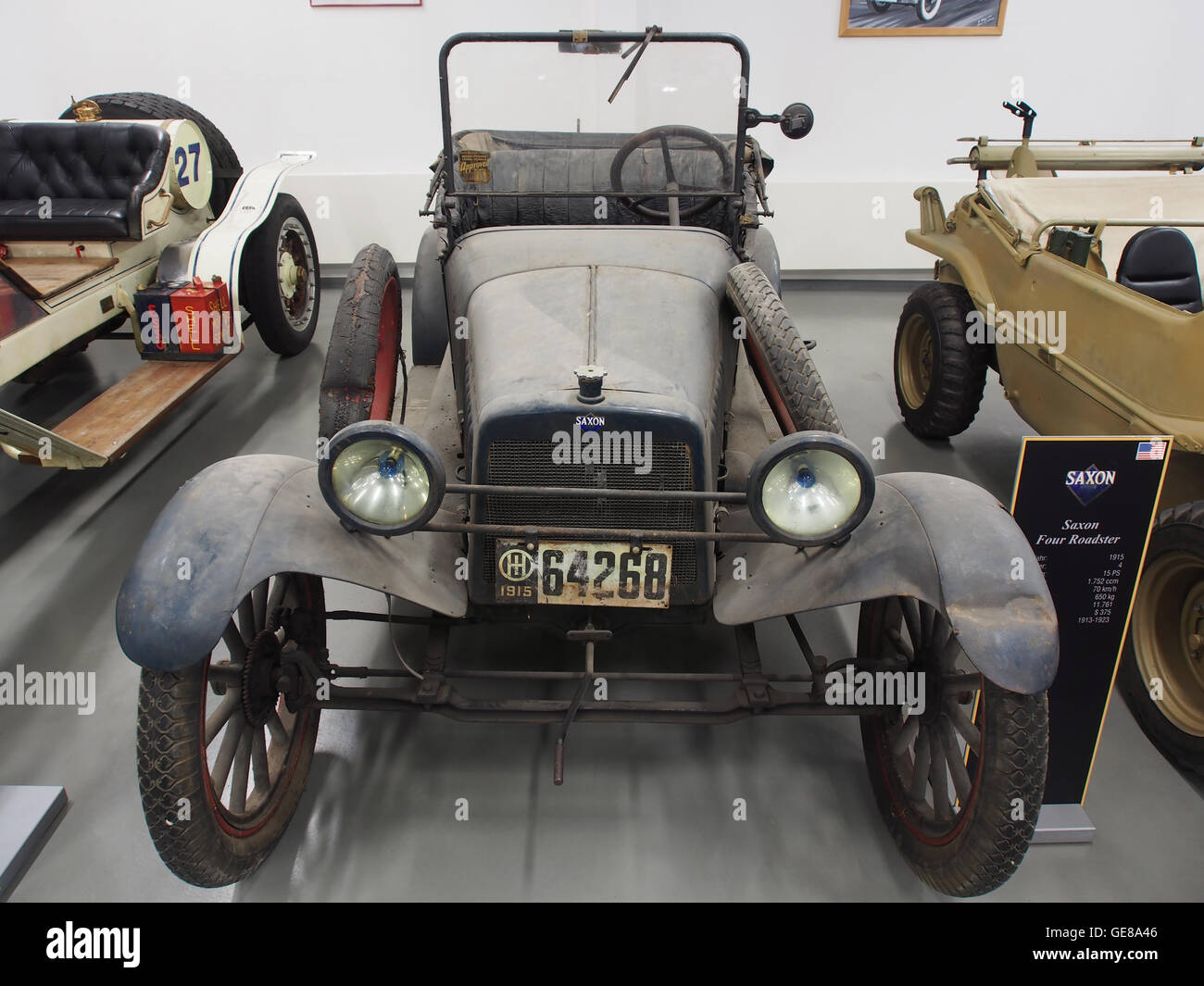 The 1915 Saxon Roadster, a classic early 20th-century car, featuring a ...