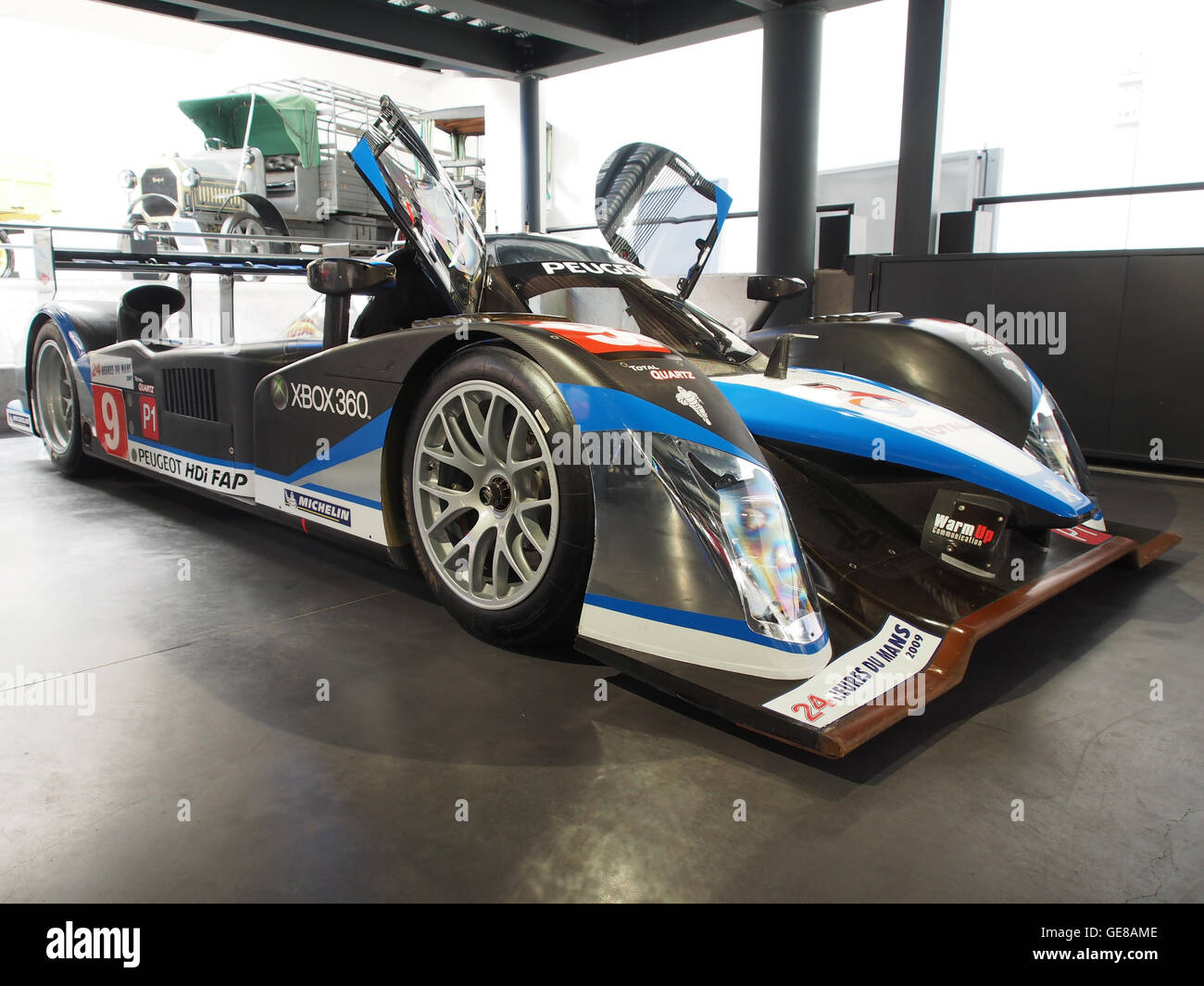 A 2009 Peugeot 908 HDi FAP, a Le Mans racing car known for its V12 ...