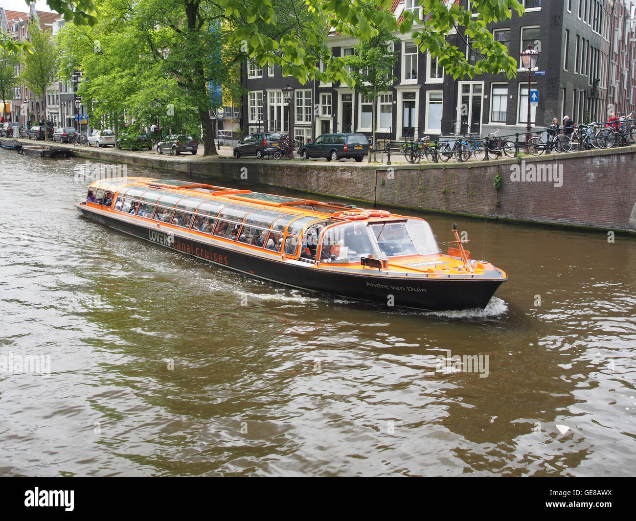 Dutch comedian Andre van Duin in the Prinsengracht, Amsterdam, aboard ...