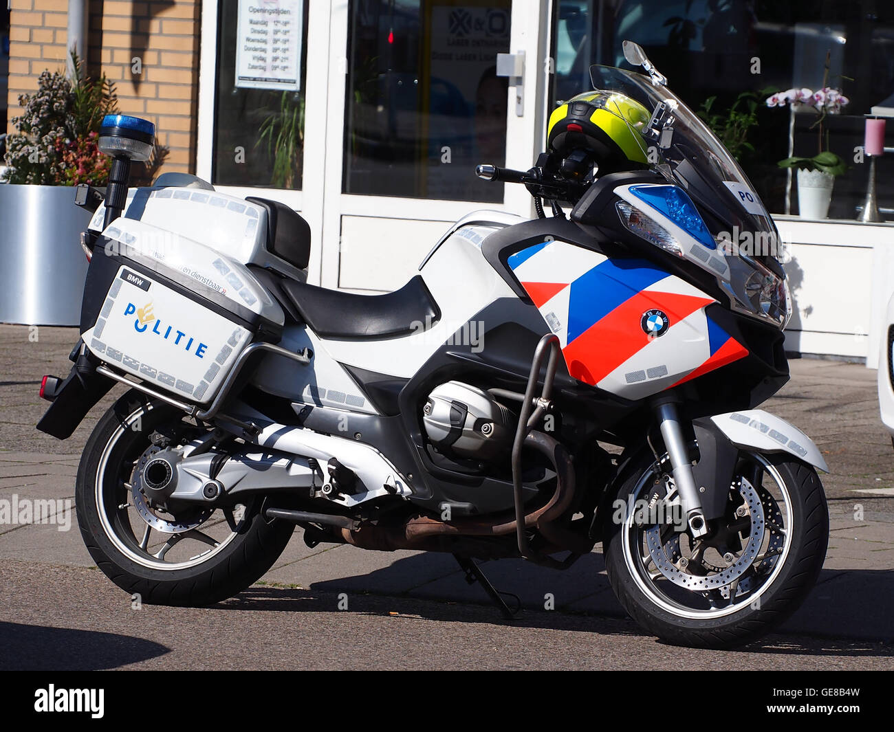 This image shows a BMW police motorcycle, used by law enforcement for ...
