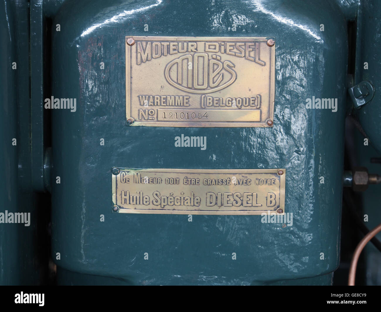 The image shows a stationary diesel engine, known for its efficiency in ...