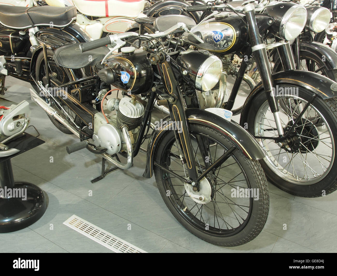 This photograph showcases an NSU motorcycle displayed in the Museum ...