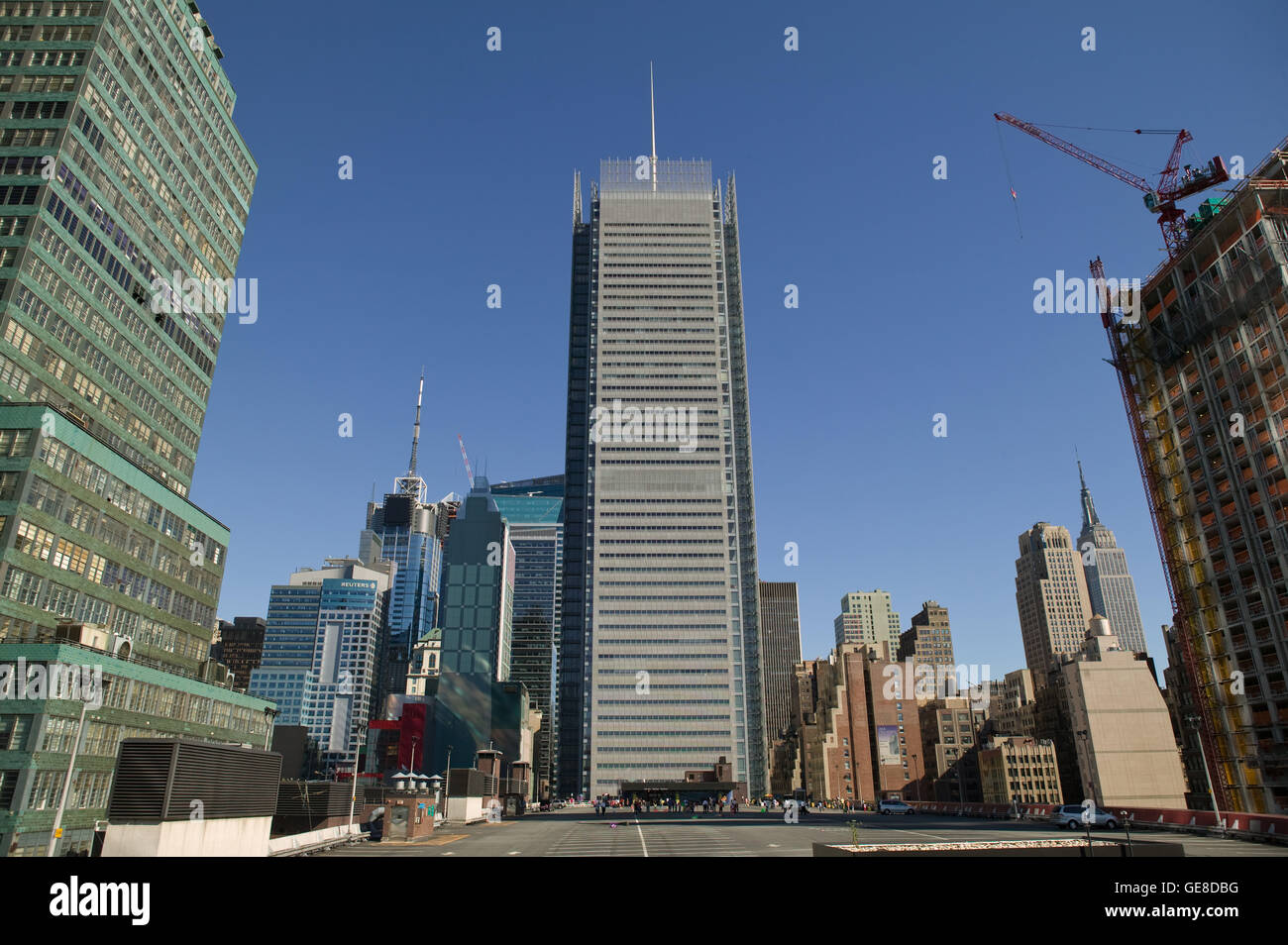 View of West side of The New York Times newspaper headquarters building ...
